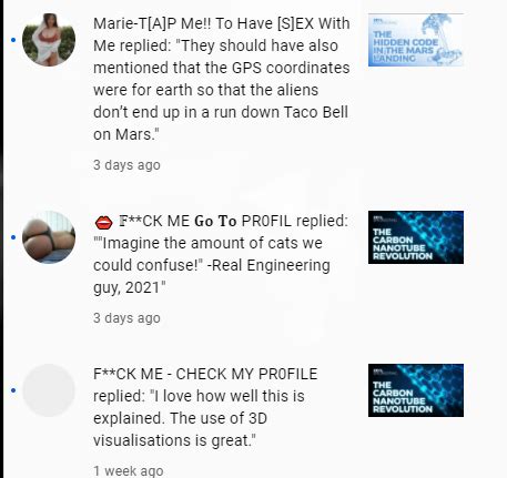 Youtube Sex Bots Responding To Comments With Annoyingly Relevant Statements R Mildlyinfuriating