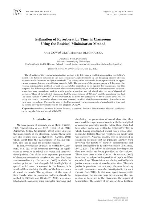 pdf estimation of reverberation time in classrooms using the residual