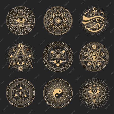 Premium Vector Mason Signs Occult And Esoteric Pentagram Symbols