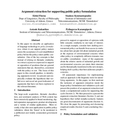 Argument Extraction For Supporting Public Policy Formulation Acl Anthology