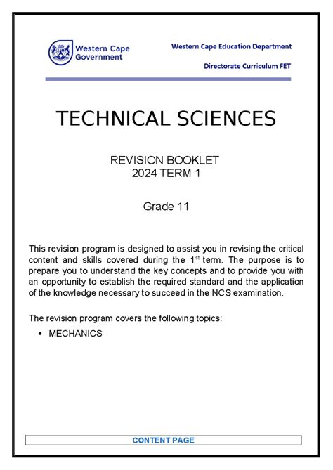 Technical Sciences G11 T1 Revision Material 2024 Studocu