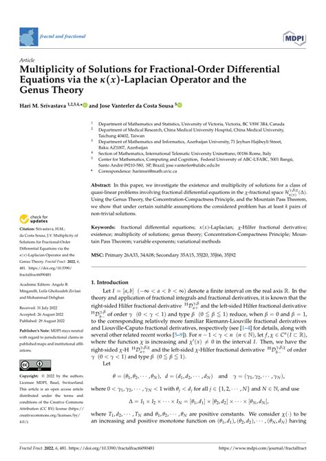 Pdf Multiplicity Of Solutions For Fractional Order Differential Equations Via The κx