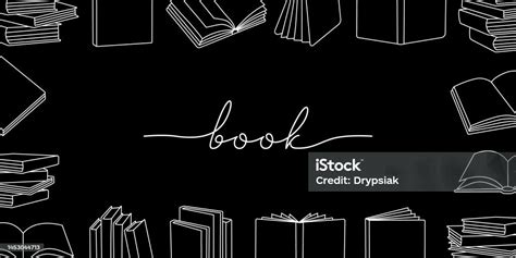 책 가로 개요 배너입니다 닫힌 책과 열린 책 라인 배경 서점 도서관 서점 그림 문학 사전 기획자 0명에 대한 스톡 벡터 아트 및
