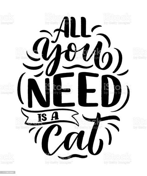 손으로 그린 스타일로 인쇄 고양이에 대한 재미있는 문자 따옴표 포스터를 위한 창의적인 타이포그래피 슬로건 디자인 만화 벡터 일러스트레이션입니다 개념에 대한 스톡 벡터 아트