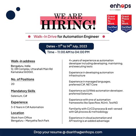 Sushma Reddy Chitturi On Linkedin Enhops Bestplacetowork Automation