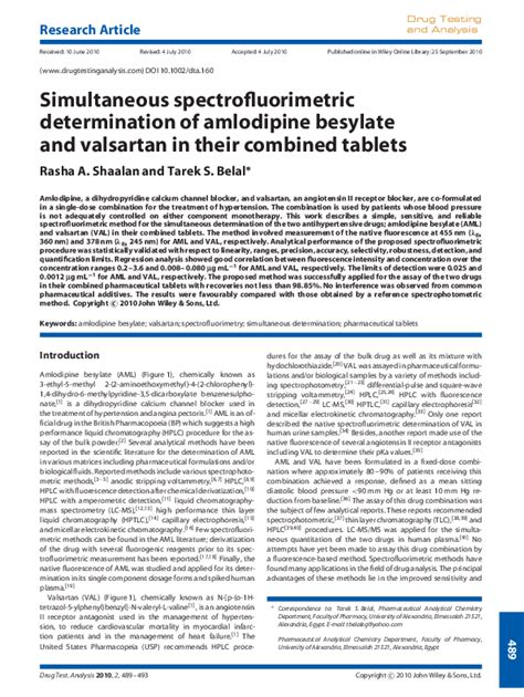 Pdf Simultaneous Spectrofluorimetric Determination Of Amlodipine