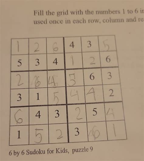 solved fill the grid with the numbers 1 to 6 ir used once in each row