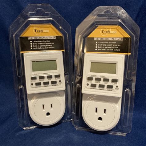 Techbee 7 Day Programmable Digital Countdown Timer W 3 Prong Outlet Set Of 2 £15 32 Picclick Uk
