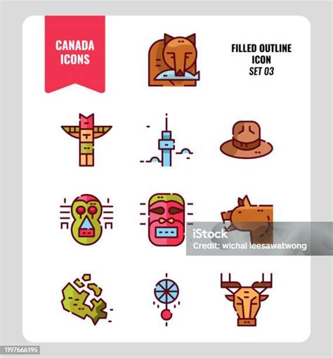 캐나다 아이콘 세트 3 캐나다지도 원주민 곰 등을 포함합니다 채워진 윤곽선 아이콘 디자인 벡터 감정에 대한 스톡 벡터 아트 및 기타 이미지 Istock