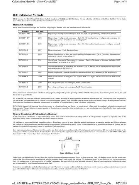 Iec Short Circuit Calculation Methods Etap Pdf Alternating Current Electrical Impedance