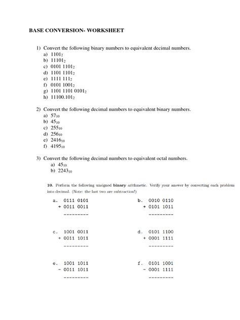 Base Conversion Worksheet Pdf