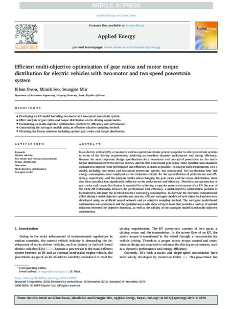 Pdf Efficient Multi Objective Optimization Of Gear Ratios And Motor Torque Distribution For