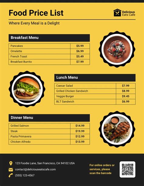 Precios Del Menú De Comida