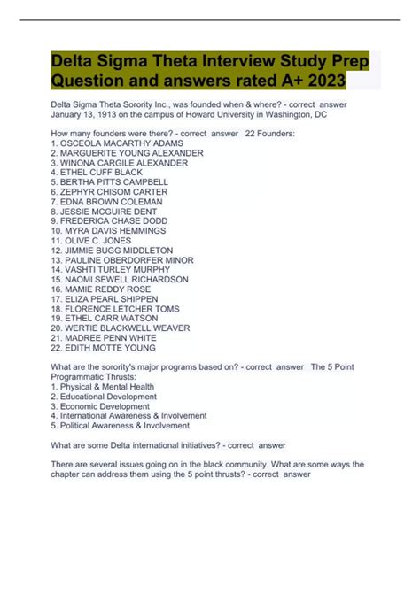 Delta Sigma Theta Interview Study Prep Question And Answers Rated A 2023 Delta Sigma Theta