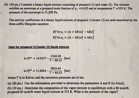 Solved Pts Consider A Binary Liquid Mixture Chegg
