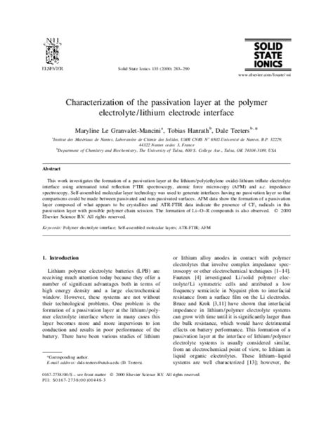 Pdf Characterization Of The Passivation Layer At The Polymer Electrolytelithium Electrode