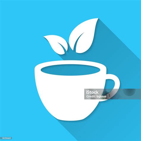 컵과 차 잎 파란색 배경아이콘 긴 그림자가 있는 플랫 디자인 3차원 형태에 대한 스톡 벡터 아트 및 기타 이미지 3차원 형태 개념 그림자 Istock