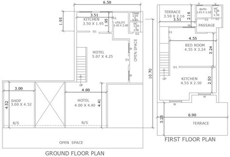 6 50m X 10 70m Simple 2 Floor Hotel And Shop Layout Plan Autocad Dwg File Autocad Shop