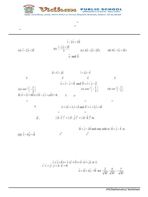 Mathematics Xii Vector Algebra Pdf Euclidean Vector Mathematical