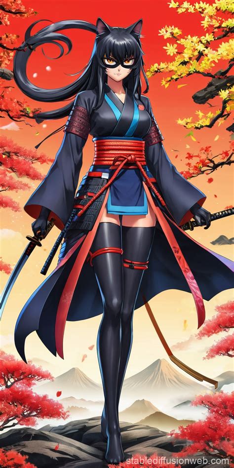 Samurai Black Cat Stable Diffusion Online