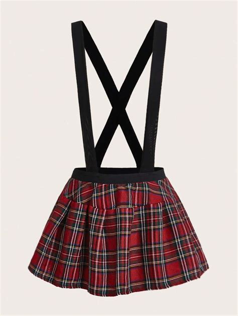 Tartan Criss Cross Suspender Skirt School Girl Costume Shein Usa