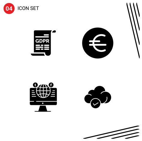 Stock Vector Icon Pack Of 4 Line Signs And Symbols For Consent Computer General Data Protection