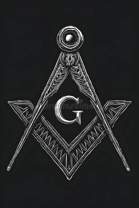 Detailed Engraving Of The Freemason Square And Compasses Symbol With The Letter G On A Dark