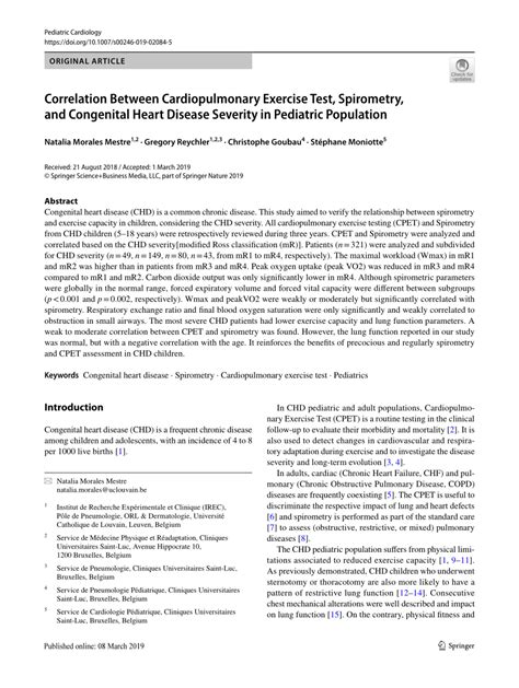 Pdf Correlation Between Cardiopulmonary Exercise Test Spirometry And Congenital Heart