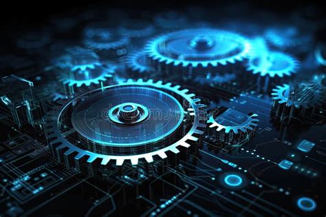 Digital Gear Wheels On Circuit Board High Technology Engineering Generative Ai Stock