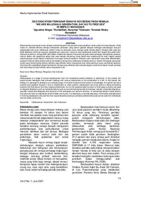 Pdf Sex Education Terhadap Bahaya Sex Bebas Pada Remaja We Are