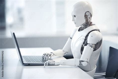 3d rendering humanoid robots working on tablet and notebook smart
