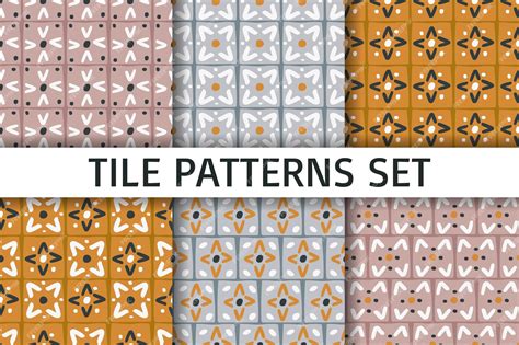 Premium Vector Set Of Six Seamless Patterns Decorative Tile Pattern Design Vector Illustration