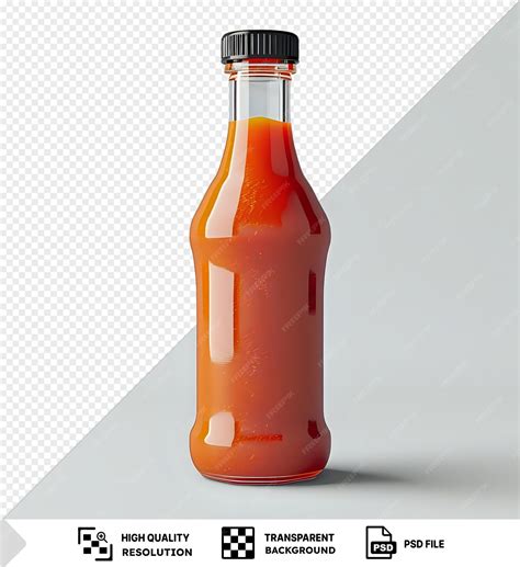 Premium Psd Isolated Hot Sauce Bottle With Black Cap And Shadow On