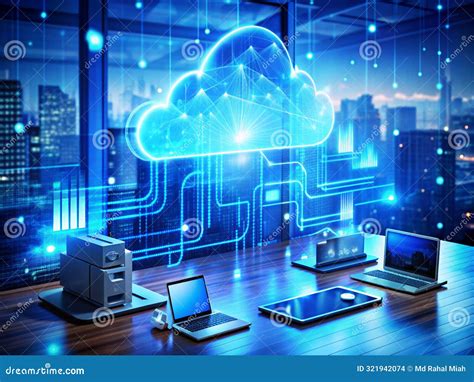 Futuristic Cloud Computing At Office And Data Analytics On Global