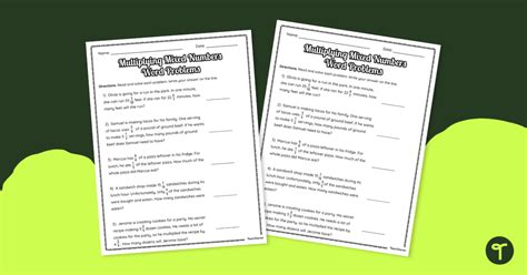 multiplying mixed numbers word problem worksheet teach starter