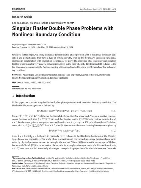 pdf singular finsler double phase problems with nonlinear boundary