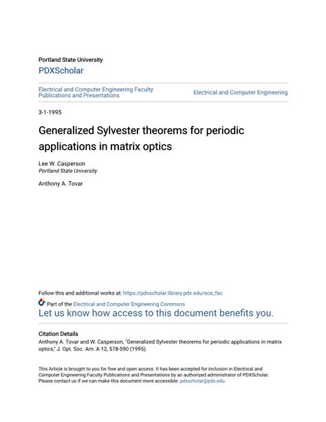 Generalized Sylvester Theorems For Periodic Applications In Matrix Optics Docslib