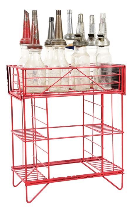Lot Detail Glass Motor Oil Bottles W Metal Racking
