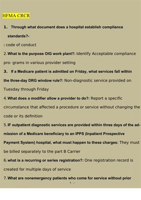 HFMA CRCR EXAM LATEST UPDATE HFMA CRCR Stuvia US