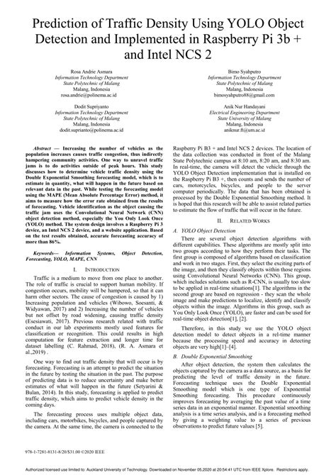 pdf prediction of traffic density using yolo object detection and