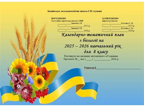 Календарно тематичний план з біології 8 клас НУШ