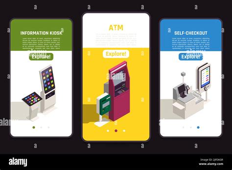 Interfaces Banners Set With Digital Information Board Self Checkout