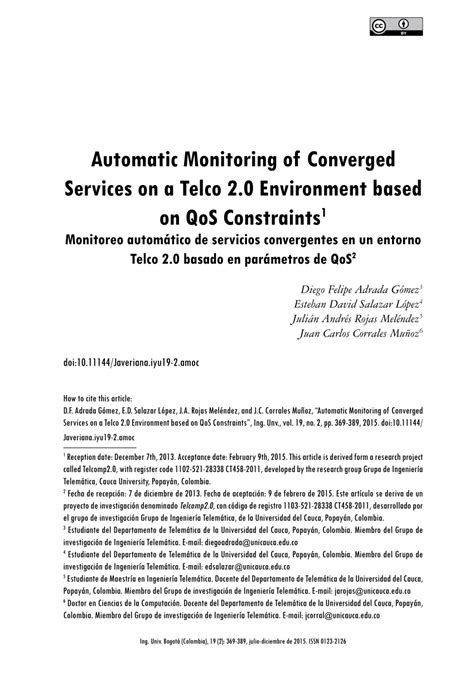 Pdf Automatic Monitoring Of Converged Services On A Telco 20 Environment Based On Qos Constraints