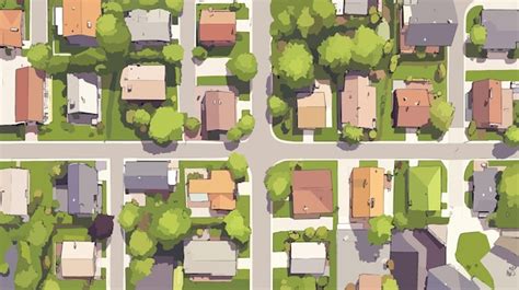 Aerial View Of Residential Neighborhood Urban Landscape With Houses And