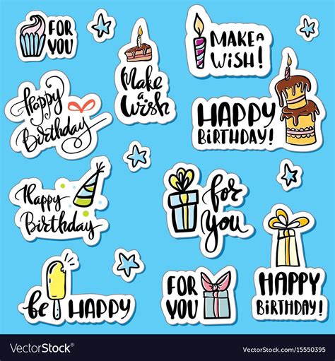 Cute Birthday Sticker Set Celebration Collection Royalty Free
