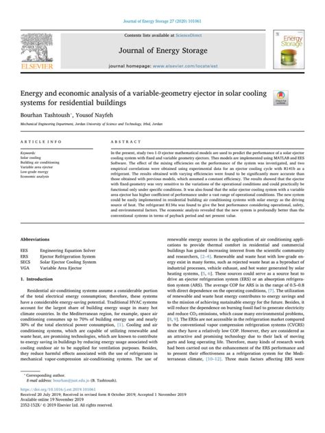 Energy And Economic Analysis Of A Variable Geometry Ejector In Solar Cooling Systems Pdf Air