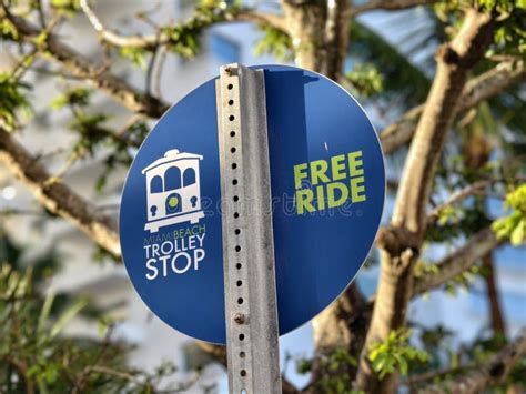 Miami Beach Florida Usa A Sign At A Miami Beach Trolley Stop Offering