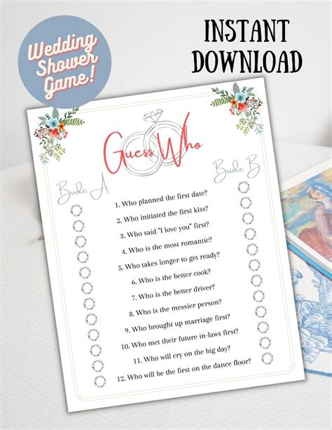 Same Sex Guess Who Bride Game She Said She Said Bridal Shower Games