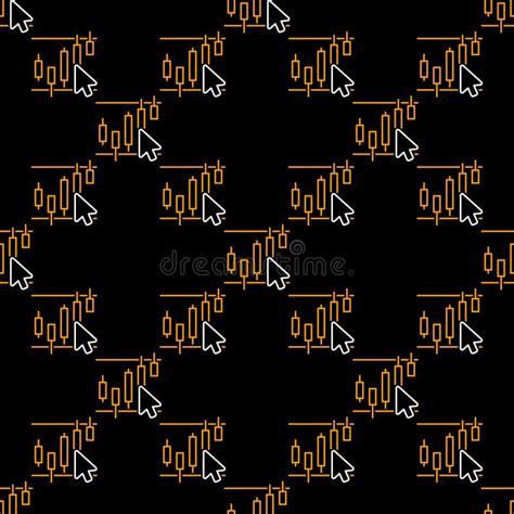 Mouse Cursor On Candlestick Chart Vector Seamless Pattern In Thin Line Style Stock Illustration