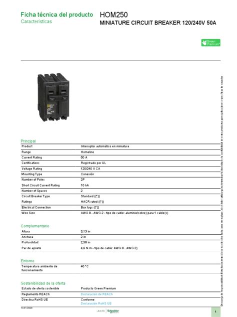 Homeline® Circuit Breakershom250pdf Pdf